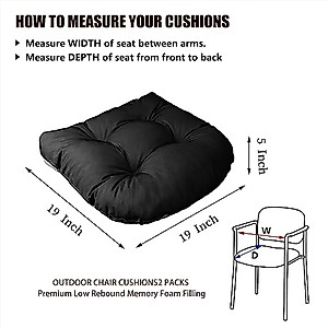 EAIMi Outdoor Chair Cushions - Waterproof Tufted Seat Cushions for Patio Furniture Set of 2 - U Shaped Memory Foam Overstuffed Patio Cushions for Wicker Chair with Round Corner 19"x19"x5", Black