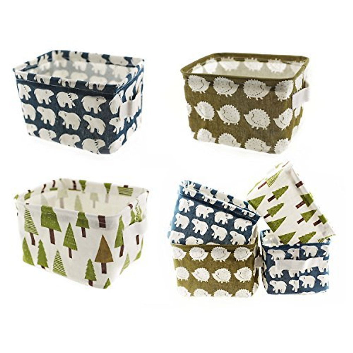 Canvas Fabric Storage Boxes with Strong Cotton Rope Handle, Foldable Basket Organizer Storage Bins with Lid Drawer Organizers (Small)