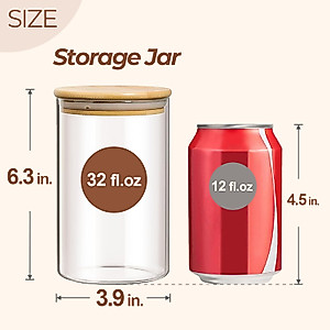 ComSaf 32oz Glass Storage Containers with Lids, Glass Jars with Lids, Clear Food Storage Jar, Round Canister Set of 6, Pantry Organizers for Cookie Pasta Flour Rice Tea Coffee Bean