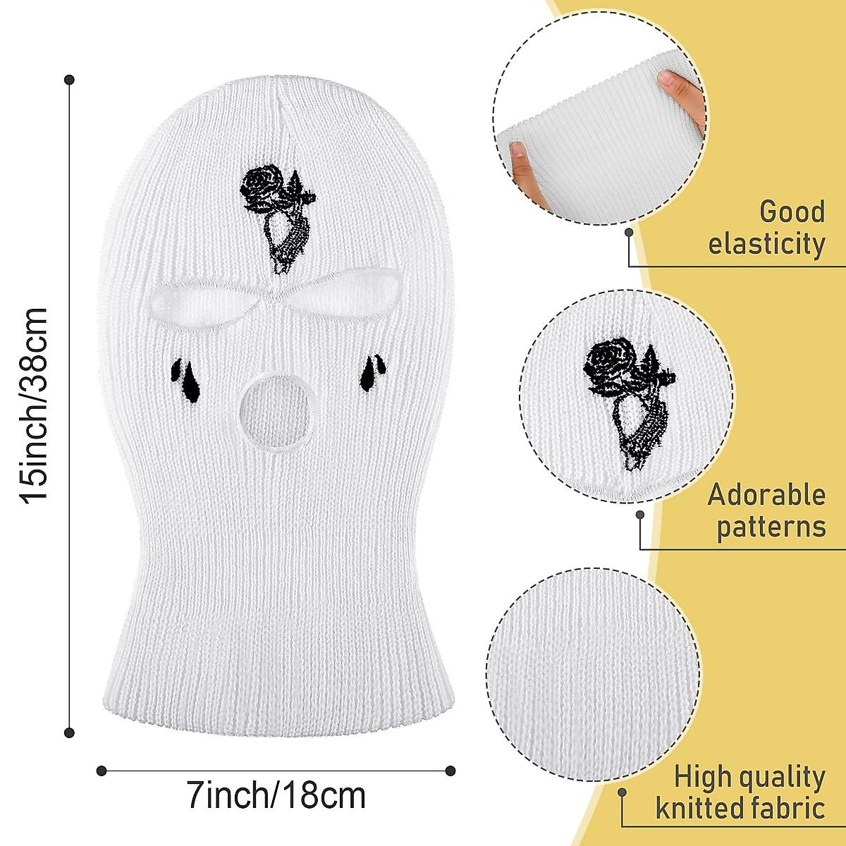 Bencailor 2 Pcs 3-Hole Knitted Full Face Cover Ski Mask Balaclava Knitted Mask Beanie Winter for Outdoor Cycling Ski Sports(White, Rose Style)