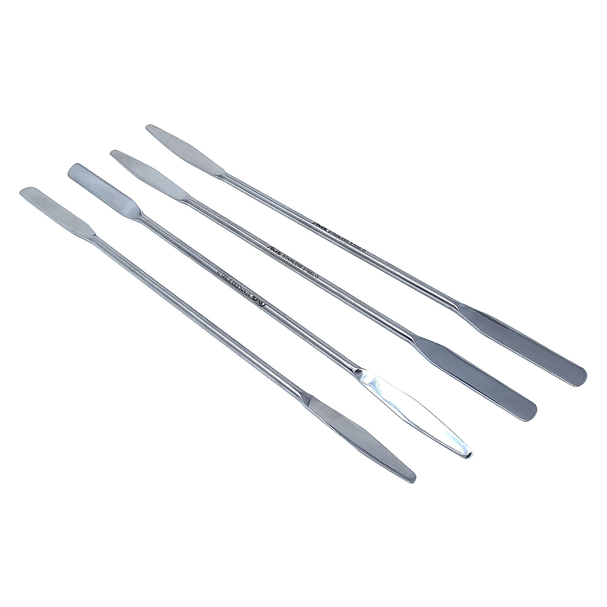 Pack of 4 Lab Micro Double Ended Spatula Round/Tapered Arrow End (Flat Ends 50mm x 9mm), 9" L, Stainless Steel