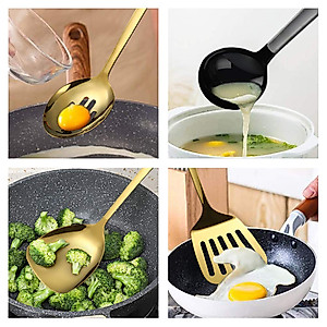 Kelendle 8 Piece Stainless Steel Kitchen Utensil Set Black Nonstick Cooking Utenisls Titanium Plated Kitchen Tools Gadgets Slotted Spatula Spoon Turner Ladle Dishwasher Safe