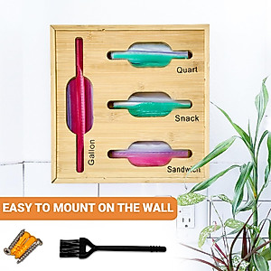 SYLAS LIFESTYLE Bamboo ziplock Bag Organizer – Kitchen drawer organizers and storage for Ziplock bags, Sandwich, Gallon, Quart, and Snack Bags included with a Cleaning Brush