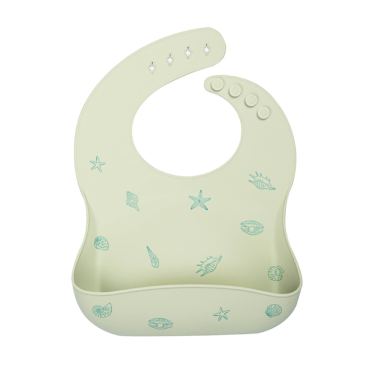Mia Li Silicone Bibs – 3pcs Waterproof Silicone Bib Set – Silicone Baby Bibs for Girls and Boys - Baby Bib Pocket with Adjustable Closure – Non-Messy Toddler Bib (Seashells - Cloud, Sage & Stone)