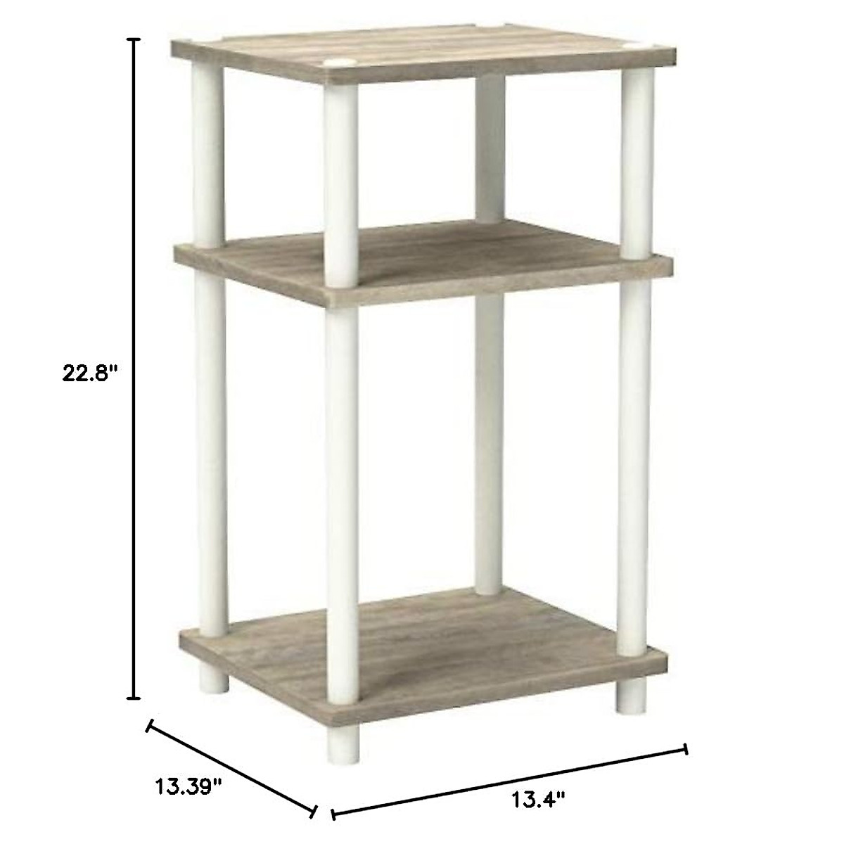 Furinno Just 3-Tier Turn-N-Tube End Table / Side Table / Night Stand / Bedside Table with Plastic Poles, 1-Pack, Sonoma Oak/White