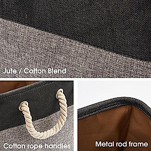 EZOWare Large Canvas Fabric Storage Basket Bins Set of 3, Foldable Cubes Boxes with Handles 13 x 13 x 13 inch for Kids Baby Nursery Room Toys Clothes Organizer - Black and Gray