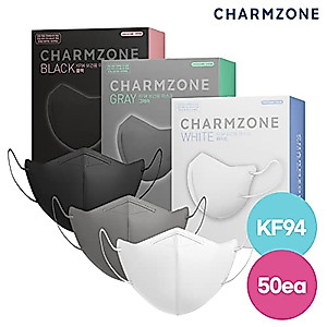 CHARMZONE KF94 Protective Disposable Mask 50 pieces White/Black/Grey Large Individually Packed Made in Korea (White, Large)