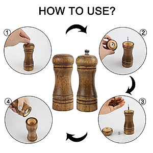 uxcell Pepper Grinder and Salt Shaker Set 5.5 Inch Wooden Pepper Mills Shaker with Adjustable Coarseness for Seasoning Meal Prep Cooking Dining