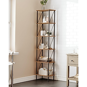 CHOEZON Narrow Book Shelf 6-Tier 67.2" Tall Bookcase with Protective Diagonal Braces, for Living Room, Bedroom, Study, Balcony, Rustic Brown and Black TCJ06BF