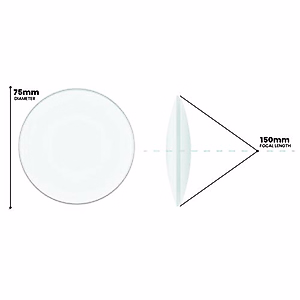 Double Convex Lens, 150mm Focal Length, 3" (75mm) Diameter - Spherical, Optically Worked Glass Lens - Ground Edges, Polished - Great for Physics Classrooms - Eisco Labs