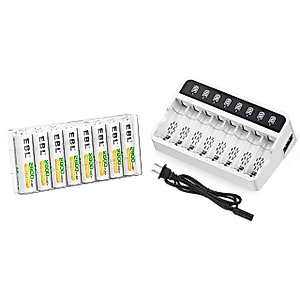 EBL 8 Counts AA Batteries 2800mAh 1.2V High Performance Ni-MH AA Rechargeable Battery & 8 Bay Individual Battery Charger with Discharge Function