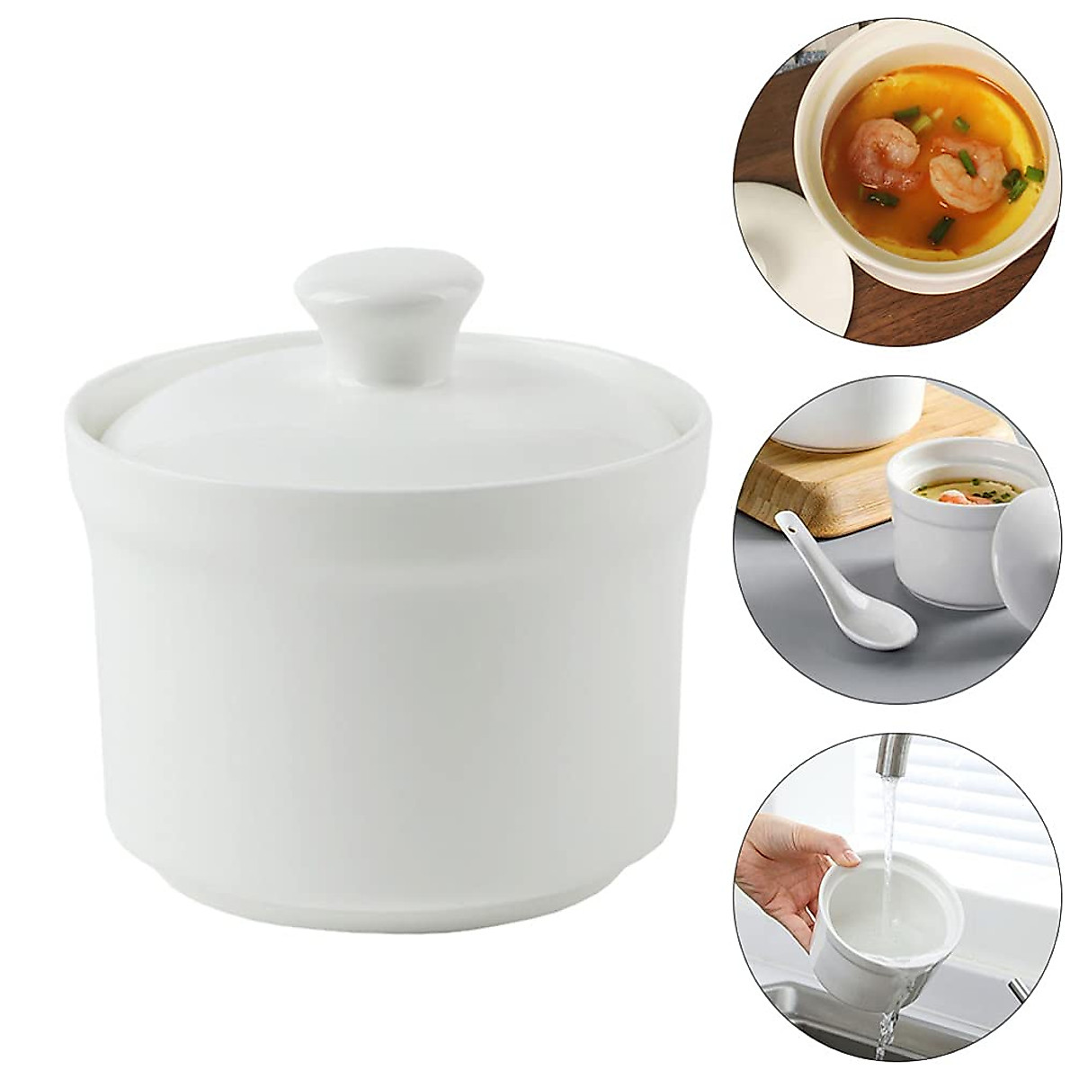 YARDWE Custard Cups Custard Cups Ceramic Stew Pot With Lid Steam Soup Bowl Small Steaming Cup for Home Kitchen Egg Custard Medicinal Birds Nest Tonic 4Inch Soup Cups with Lids Egg Custard Cups