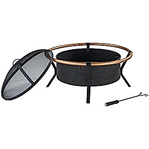 Crosley Furniture Yuma Outdoor Fire Pit with Oversized Bowl and Copper Ring - Black and Copper