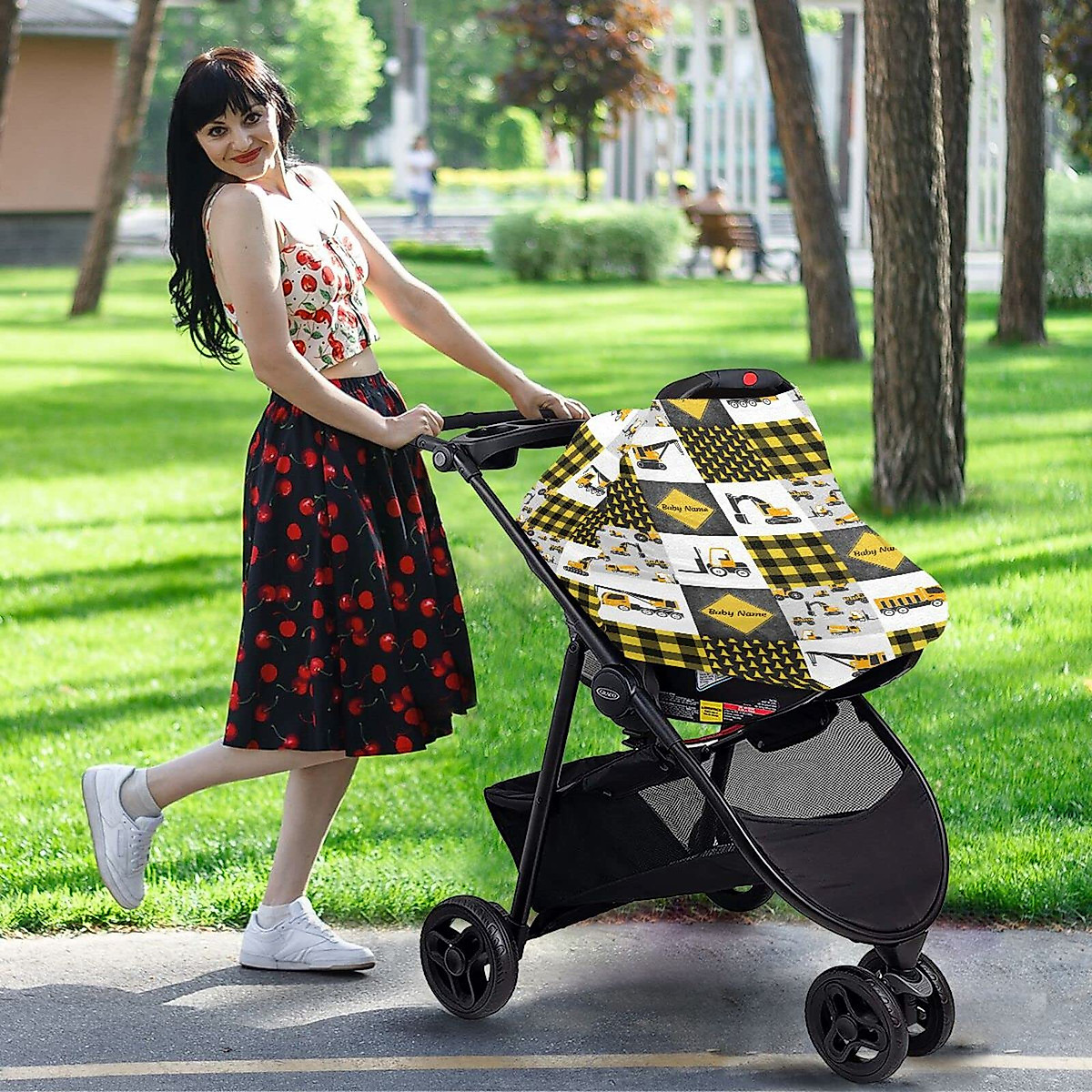 Personalized Baby Car Seat Cover for Boys Girls, Custom Nursing Covers for Breastfeeding with Name, Infant Stroller Cover, Baby Carseat Canopy for Newborn, Multiuse Car Seat Canopies, Constructions