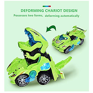 davidamy's gift Transforming Toy Dinosaur Cars, Dinosaur Car w/LED Light Sound, Aumatic Transformation Dinosaur Kids Toy (Red)