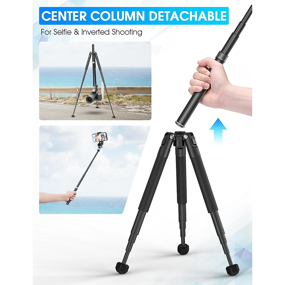 ULANZI MT-63 Mini Phone Tripod, 57" Portable Foldable Aluminum Alloy Extendable Camera Tripod with 2 in 1 Phone Clip, 360° Ball Head Travel Lightweight Tripod for iPhone DSLR Camera Max Load 5KG/11LBS