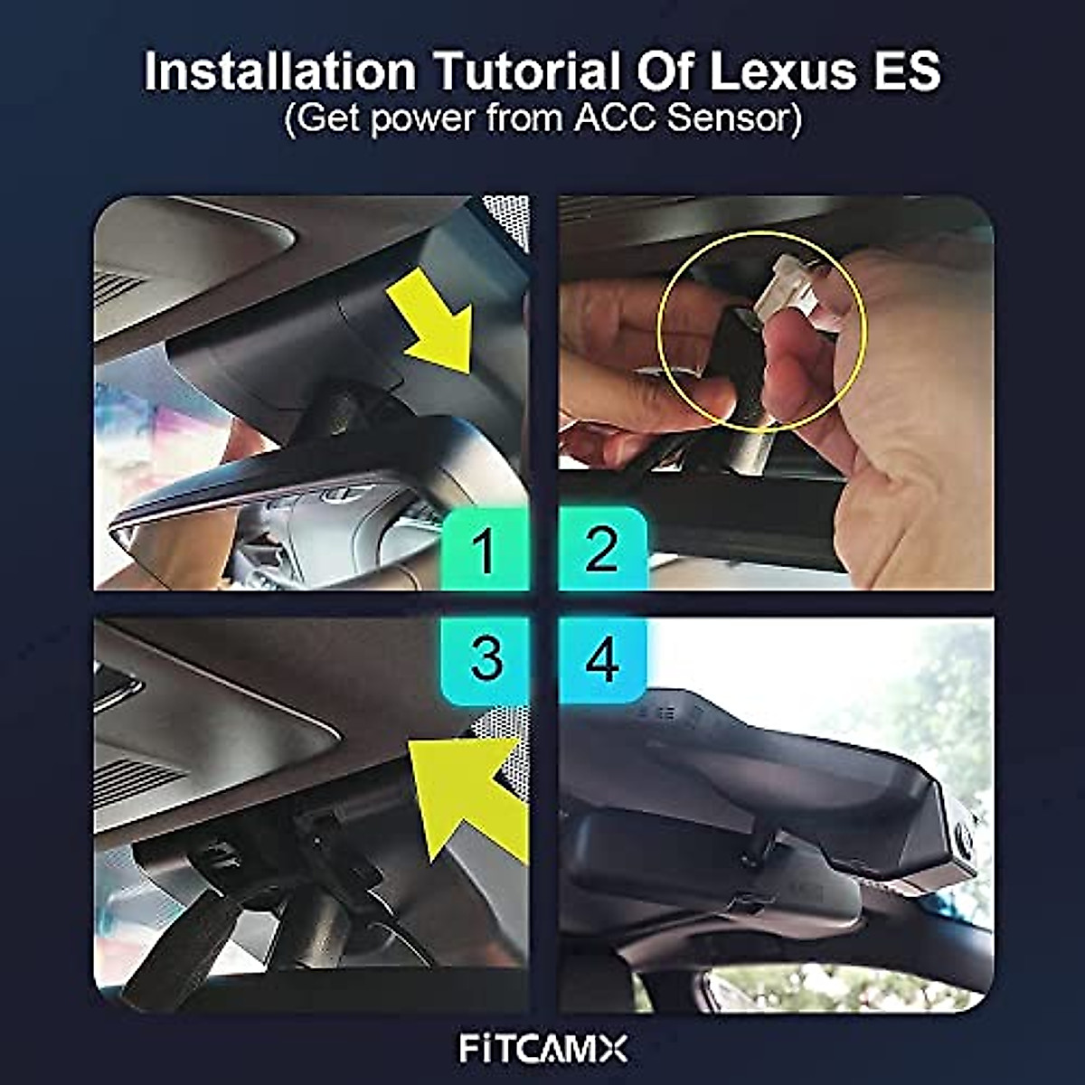 Fitcamx 4K Dash Cam Suitable for Lexus ES350 ES300h F Sport ES250 2019 2020 2021 2022 2023 Luxury Sedan 4D, Integrated OEM Style, UHD 2160P Video WiFi, G-Sensor, Loop Recording, Plug&Play, 64GB Card