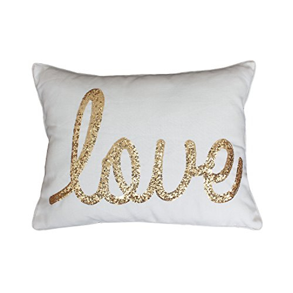 Thro by Marlo Lorenz TH011763010E Love Sequin Script Faux Linen Pillow, 1 Count (Pack of 1), Egret Gold