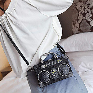 Heidi Bag Vintage Radio Clutch Handbag Leather Top Handle Crossbody Shoulder Bag