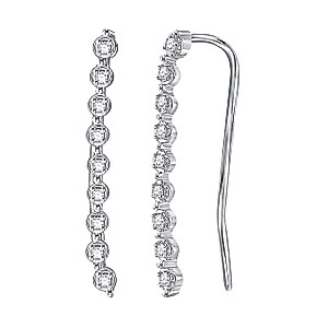 Dazzlingrock Collection 0.05 Carat (ctw) 10K Round White Diamond Ladies Crawler Curved Climber Earrings 1/20 CT, White Gold