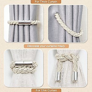 NICEEC 2 Pack Strong Magnetic Curtain Tiebacks Modern Simple Style Drape Tie Backs Convenient Decorative Weave Rope Curtain Holdbacks for Thin or Thick Home & Office Window Draperies (Beige)