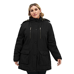 Soularge Women's Winter Plus Size Padded Fleece Parka Coat with Hood (Black, 2X)