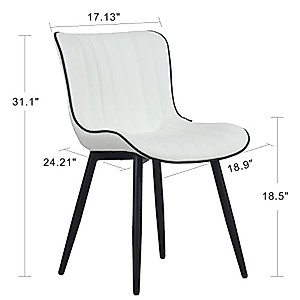 YOUNIKE Dining Chairs Set of 2 Upholstered Kitchen Dining Room Chair Mid Century Modern White PU Leather Chair with Metal Legs Wide Seat