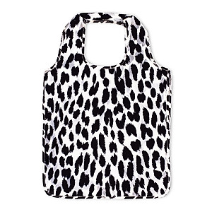 kate spade new york Reusable Produce Bags, Shopping Tote with Zipper Storage Pouch, Lightweight Foldable Grocery Bag (Modern Leopard)
