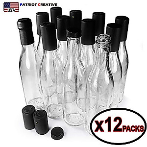 Woozy Bottles Empty 12.7 Oz Complete Sets of Premium Commercial Grade Clear Glass Dasher Woozy Bottle Shrink Capsule with Gold Tear Tab Leak Proof Screw Cap (Black 12 Sets) - 12 oz