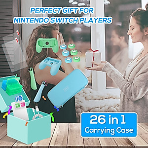 Accessories Bundle Compatible with Nintendo Switch for Animal Crossing,26 in 1 Accessories kit Carrying Case,Screen Protector,Handle Grips,Steering Wheels,Silicone Case,Thumb Caps for Joy Con