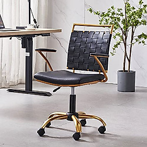 CAROCC Modern Leather Desk Chiar Gold and Black Office Chair Cute Desk Chiar Mid Back Conference Chairs with Wheels and Arms Comfortable Computer Swivel Task Chair(Black)