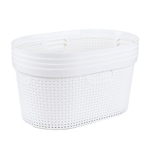 Innouse 4 Pack Laundry Basket with Cutout Handle, White Plastic Laundry Hamper