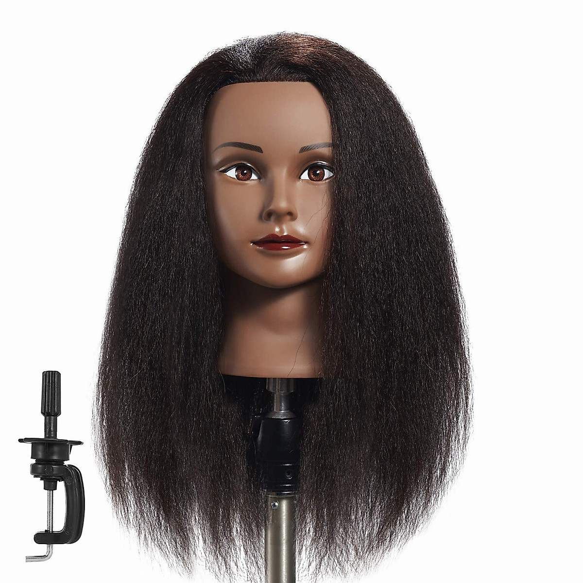 Hairginkgo Mannequin Head - 100% Real Hair Manikin for Hairdresser Training and Styling Practice - With Clamp Stand (1711B0216)