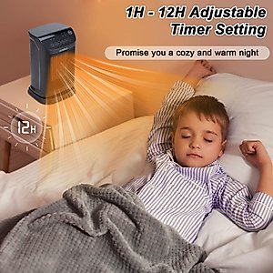 Space Heater with Remote, Thermostat Portable Heater, 1500W PTC Ceramic Heater for Office Home Garage, Fast Heating Oscillating Heater, 12h Timer with Four Modes, Tip-Over and Overheating Protection