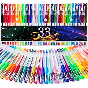 TANMIT Gel Pens, 33 Color Gel Pen Fine Point Colored Pen Set with 40% More Ink for Adult Coloring Books, Drawing, Doodling, Scrapbooks Journaling