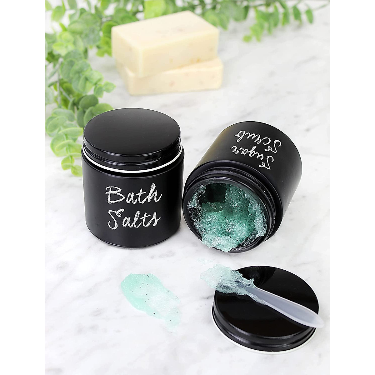 Cornucopia 4oz Black Coated Glass Jars (12-Pack); Cosmetic Jars with Black Metal Lids and Black Matte Exterior, 4-Ounce