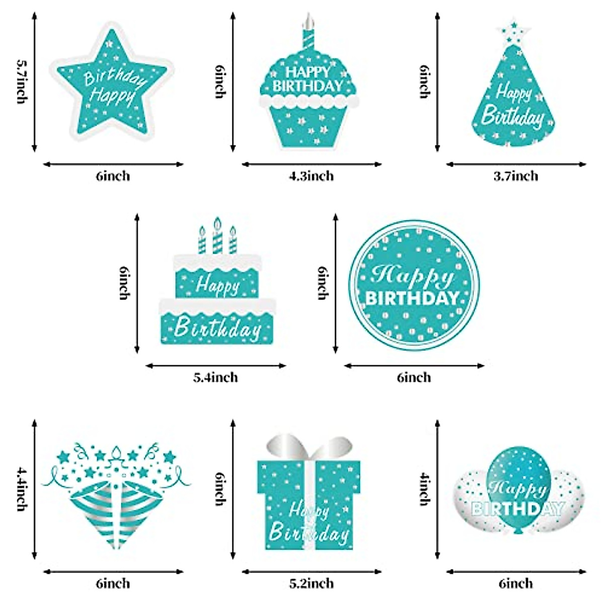 Teal Silver Birthday Decorations Hanging Swirls Party Supplies, 30Pcs Breakfast Blue Happy Birthday Foil Swirls for Girls Women, 16th 21st 30th 40th 50th 60th Bday Ceiling Swirls Sign