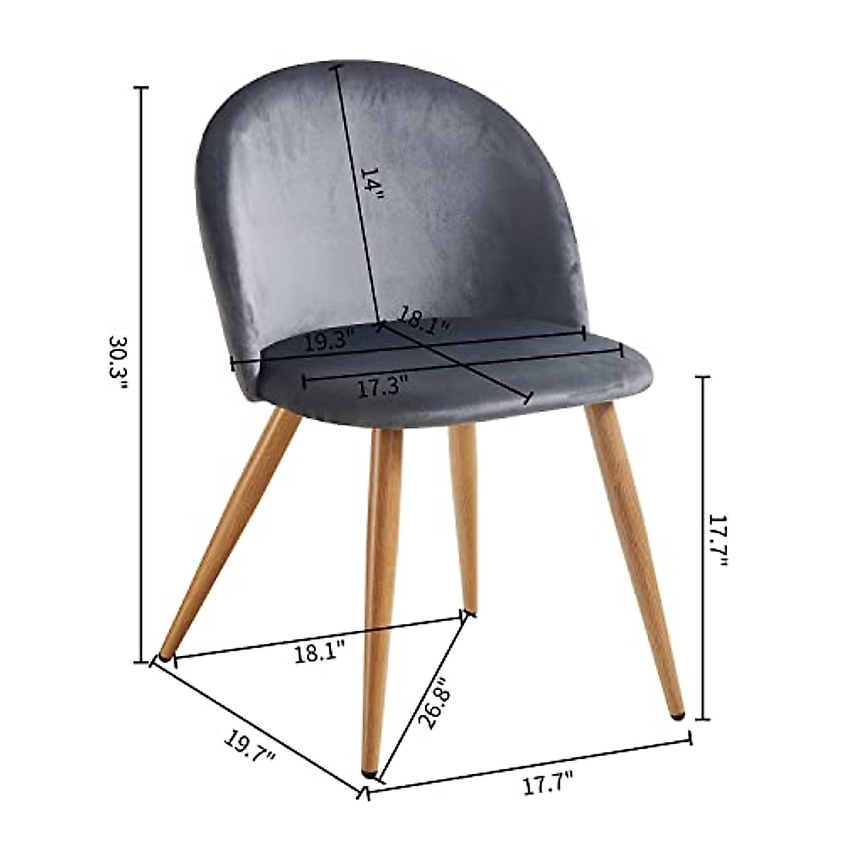 GreenForest Dining Chairs Set of 2, Modern Velvet Kitchen Room Chair Upholstered Accent Leisure Side Chairs with Metal Legs, Gray