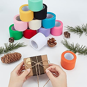 BENECREAT 12 Roll 300 Yards/900FT Rainbow Tulle Fabric Rolls Netting Fabric 2" by 25 Yard Spool for Wedding Party Decoration, DIY Craft