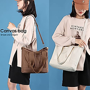 Dosomig Large Capacity Multi-Pocket Handbag Canvas Bag Japanese Handmade Tote Crossbody Bag for Work Daily Travel (Gray)