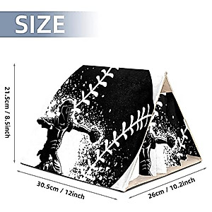 RATGDN Small Pet Hideout Black White Design Softball Hamster House Guinea Pig Playhouse for Dwarf Rabbits Hedgehogs Chinchillas