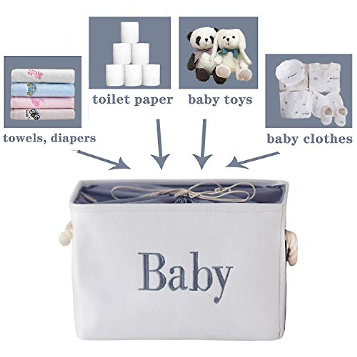 INough Storage Basket for Nursery, Baby Toys Storage Bins, Empty Large Basket,for Baby Girls or Boys Room,Wipes and Diapers, Storage Box for Nursery/Kids Room (16 x 12.2 x 11 Inches)
