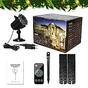 Christmas Projector Lights Outdoor, MOSSNDAR Waterproof Snowflake Projector with 64 HD Cartoons, Light Projector with Remote Control for Christmas Decorations Multiple Holidays Party Garden Landscape