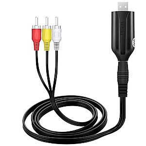 Wiistar USB Audio Video Capture Card VHS VCR to Digital Converter RCA AV to USB Video Capture Device Cable USB 2.0 Video Capture Card Video Grabber for Windows PC