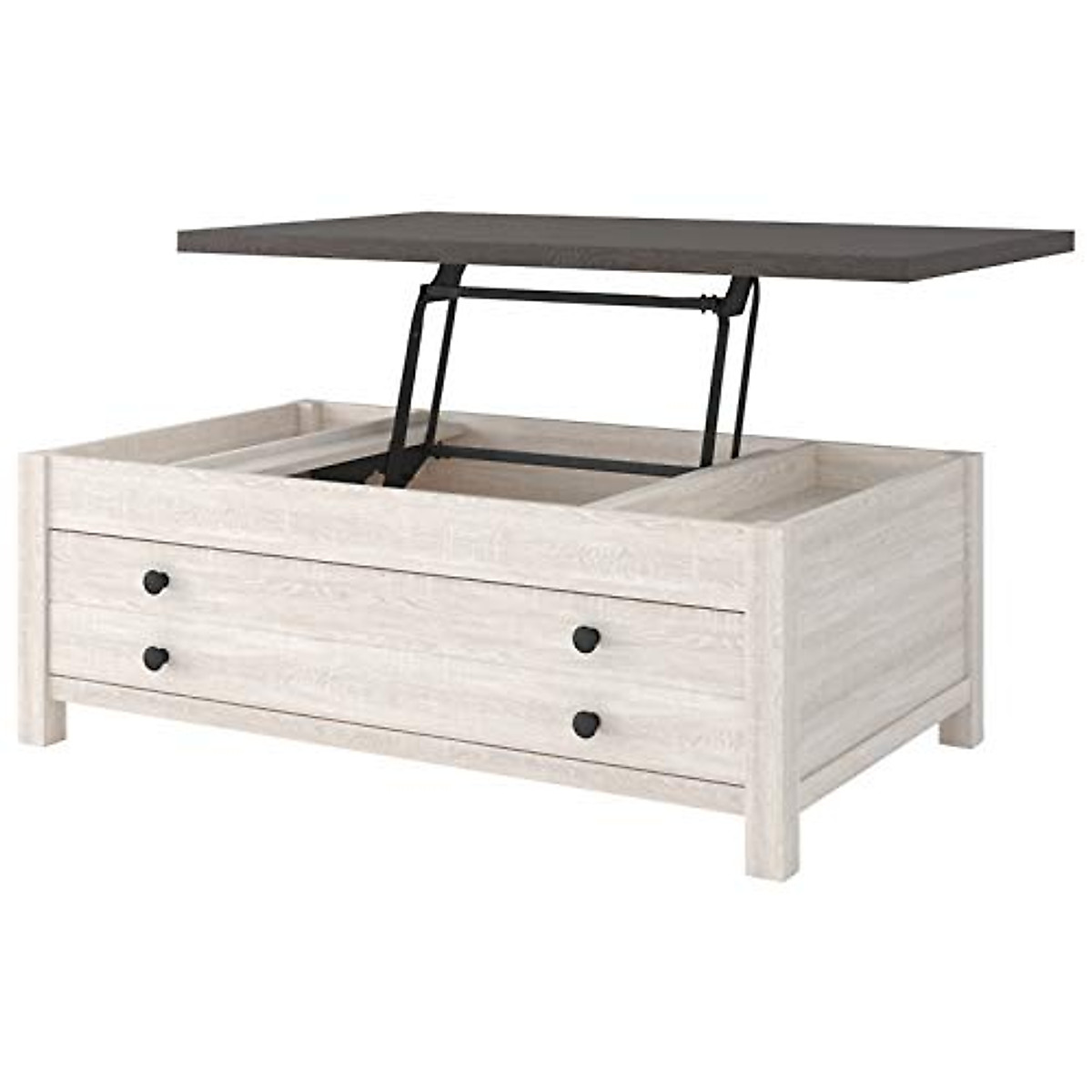 Signature Design by Ashley Dorrinson Farmhouse Lift Top Coffee Table with Storage, Antique White & Brown