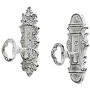 Red Co. Decorative Vintage Inspired Metal Wall Hanging Hooks in Distressed White Finish – Key & Lock – Set of 4