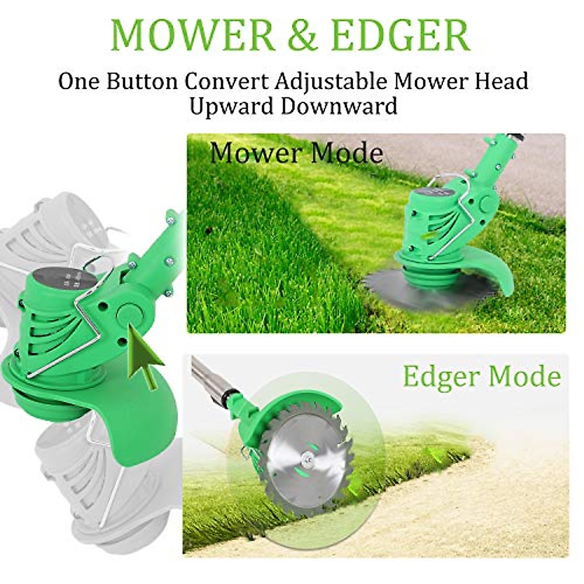 sazoley Cordless String Trimmer Edger 21V 450W Lawn Mower Rechargeable Grass Pruning Cutter Garden Tools with Telescopic Pole Replace Blade