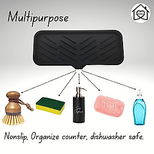 Home Goodies Store, Self draining, Silicone Kitchen Tray and Sponge Holder. Soap Dispenser and Scrubber Sink Caddy. Vanity Sink Accessory Organizer. Black 9'' x 4'' x 5/8''