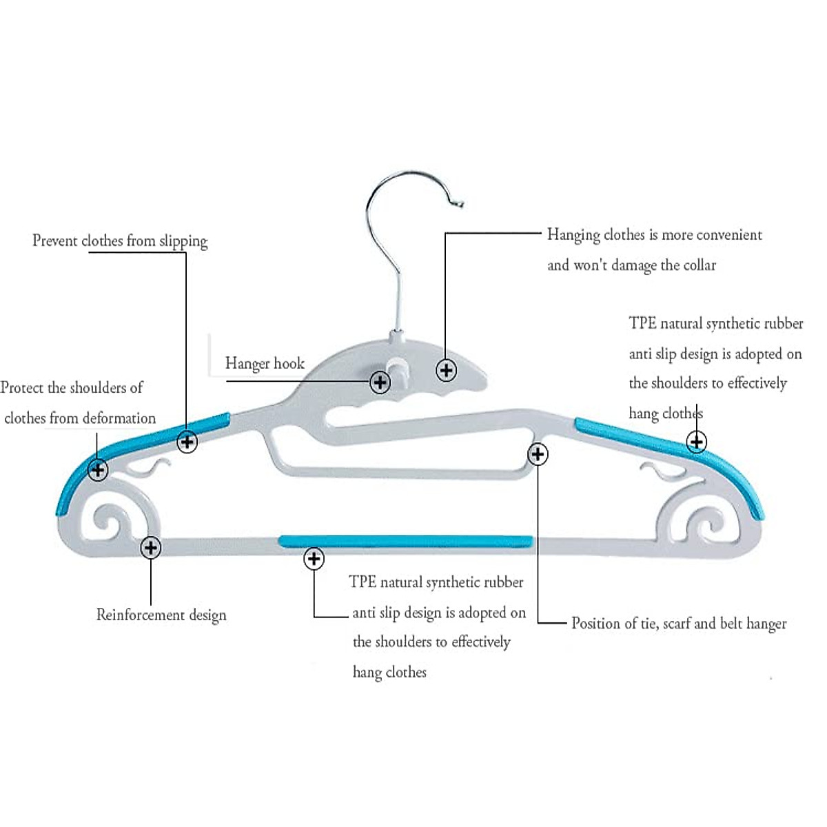 Sisnails Coat Hanger with Clothes Hanger Connector Hooks,Non-Slip Design, 0.2 Inches Thick, 360 Degree Swivel Hook,Dark Gray,10Pack