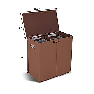 Giantex Double Laundry Hamper Clothes Organizer W/Magnetic Lid & Removable Liners Bags Built-in Handles, Separate Compartments and Easy Transport for Bathroom Bedroom Utility Room (Coffee)